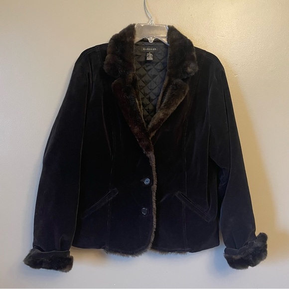Harold's | Jackets & Coats | Harolds Black Corduroy With Brown Faux Fur ...